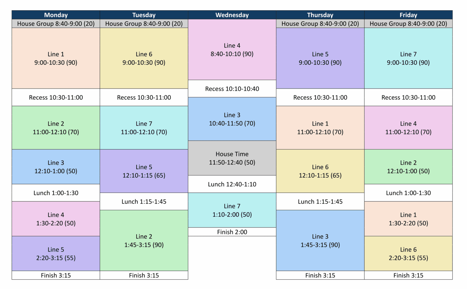Timetable and Line Structure | Mount Barker High School